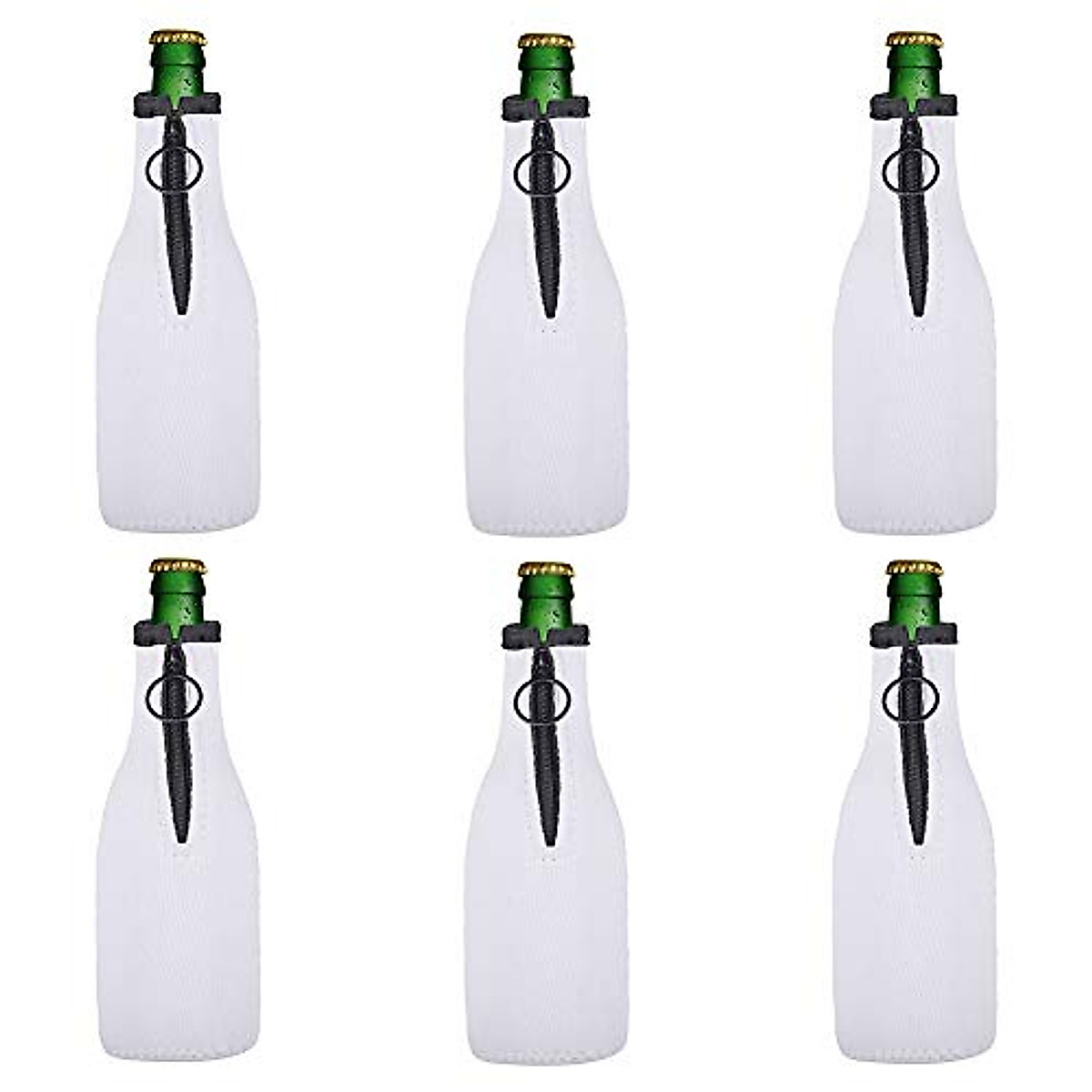 Sublimation Blanks Beer Bottle Cover Sleeves Neoprene Beer Cooler Covers Insulator Sleeve with Zipper for 12 oz/330 ml Bottles, Birthday Wedding Oktoberfest Party (White-6 Pcs)
