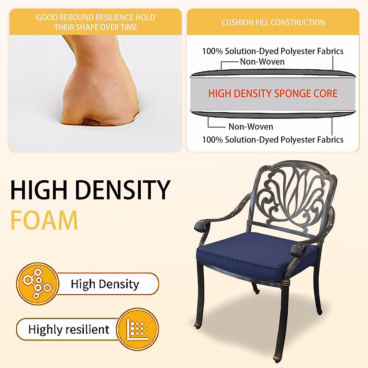 Sunshine Outdoor Patio Cushion Quarry Midnight Outdoor Chair Cushion 20x20 inches with Zipper, Suitable for Patio Furniture and Most Home Depot Furniture 2-Pack