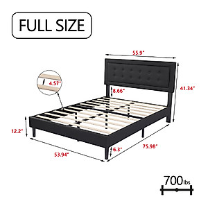 alazyhome Full Size Black Modern Upholstered Platform Bed Frame with Button Tufting Headboard Solid Wood Slats Support No Box Spring Needed Easy Assembly