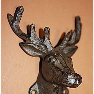 Southern Metal Wall Mounted Deer Head Antler Coat Hat Rack Wall Hooks, Solid Cast Iron Bundle of 5
