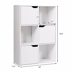 Giantex 6-Cube Storage Organizer, Storage Cabinet with 3 Open Cubes and 3 Cabinets, Free Standing Wooden Cubby Bookcase, Compartment Units for Home Office, 3-Tier Bookshelf for Books, Toys (White)