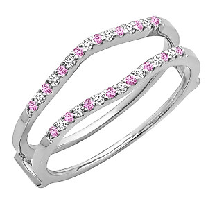 Dazzlingrock Collection Round Alternate Pink Sapphire & White Diamond Wedding Enhancer Guard Ring for Women in 14K White Gold, Size 9