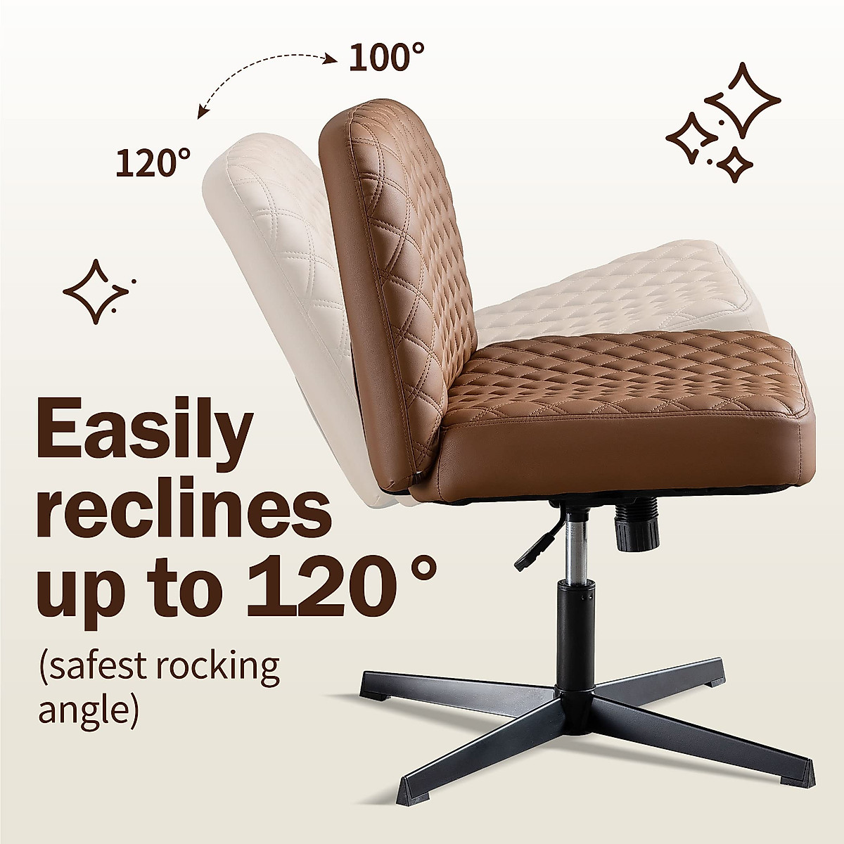 Criss Cross Office Desk Chair,Armless Fabric Modern Home Office Chair with Wheels, 120° Rocking Wide Seat Chair Computer Task Chair,Thicken Padded Swivel Vanity Chair for Women