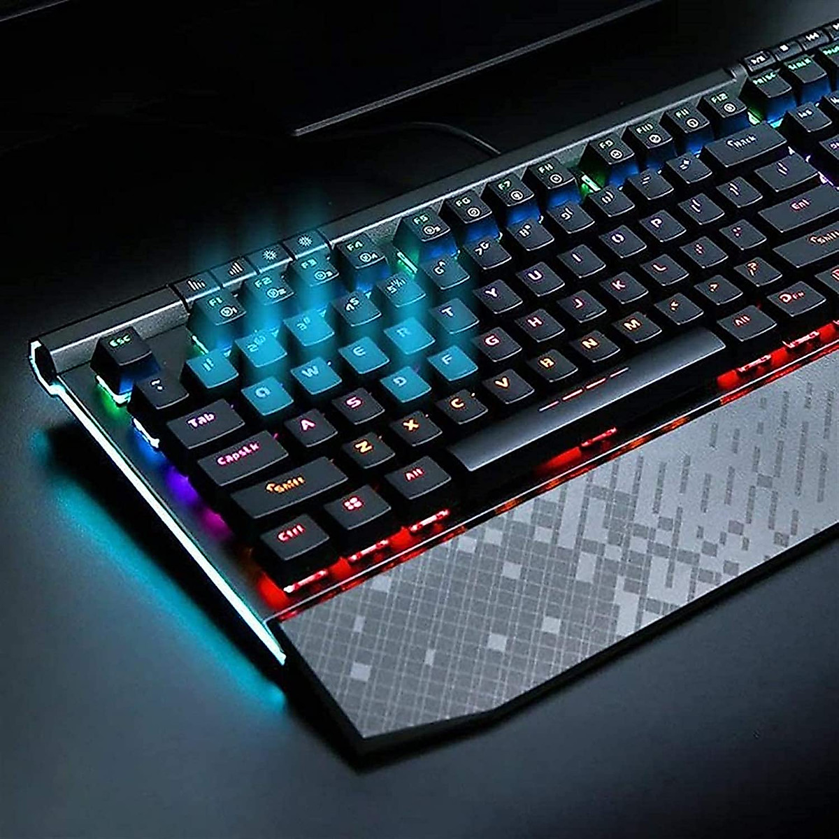 RGB Backlit Membrane Gaming Keyboard with Multimedia Keys, Linear Mechanical-Feel Switch, Dedicated Media Control,not Detachable Wrist Rest