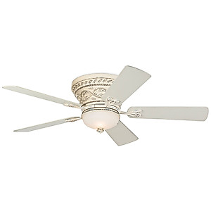 Casa Vieja 52" Ancestry Hugger Low Profile Indoor Ceiling Fan with Light LED Dimmable Remote Control French Rubbed White Frosted Glass for Living Room Kitchen Bedroom Dining