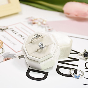 Vicoter Velvet Ring Box, Ring Box 2 Slots Ring Gift Box Double Slots Octagon Ring Display Holder Case for Proposal Engagement Wedding Ceremony (Ivory)