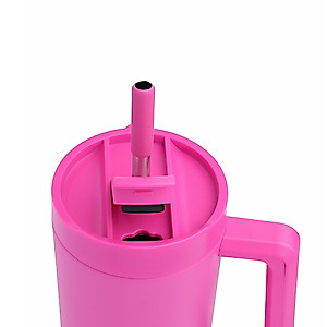 Manna Stainless Steel Double Wall Insulated Tumbler with Smart Seal Dual Sip Lid and Straw Fit Handle - 40 Oz - Bright Pink Powder Coat