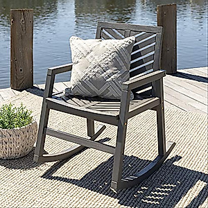 Walker Edison Outdoor Patio Wood Chevron Rocking Chair All Weather Backyard Conversation Garden Poolside Balcony, Set of 1, Grey