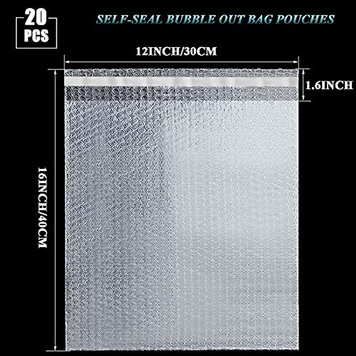 EPHECH 20PCS Self-Seal Bubble Out Bag Pouches, 12" x 16" Clear Bubble Cushioning Wrap Bag, Double Wall Shockproof Bubble Pouches Bag Protective Storage Bag for Moving, Shipping, Packing and Storage