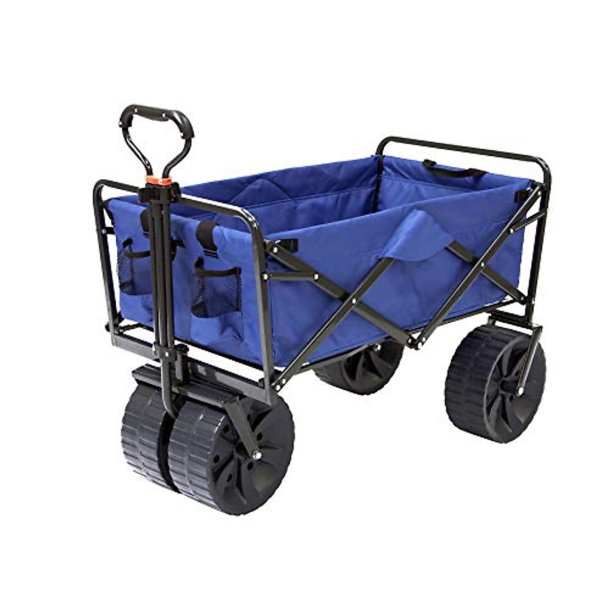 Mac Sports Heavy Duty Steel Frame Collapsible Folding 150 Pound Capacity Outdoor Beach Garden Utility Wagon Cart with 4 All Terrain Wheels, Blue/Black