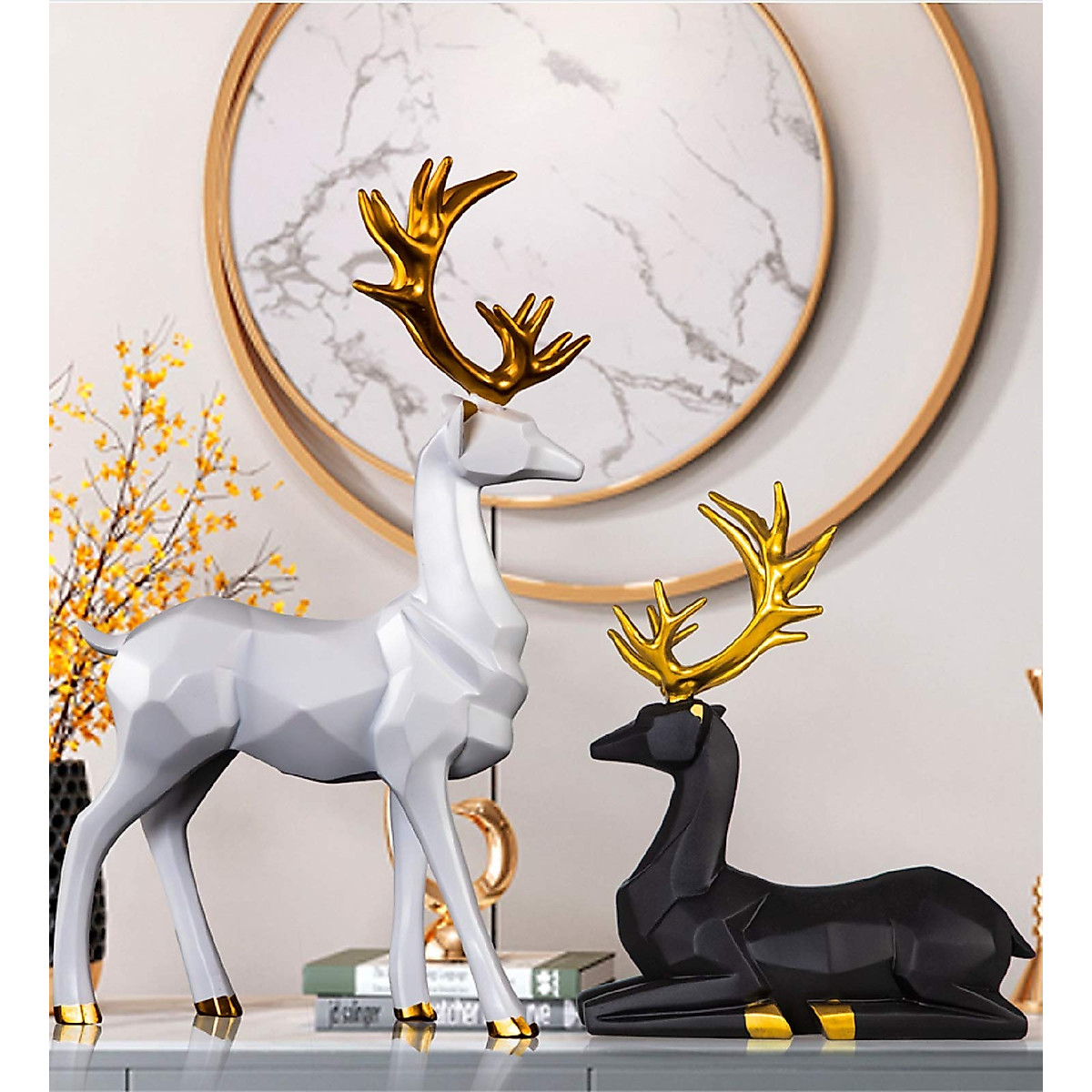 Darklove 2pcs Elk Resin Home Decor Lucky Deer Statue Luxury Style Creative Craft Reindeer Figurines for Living Room, Bedroom, Office Desktop (White)