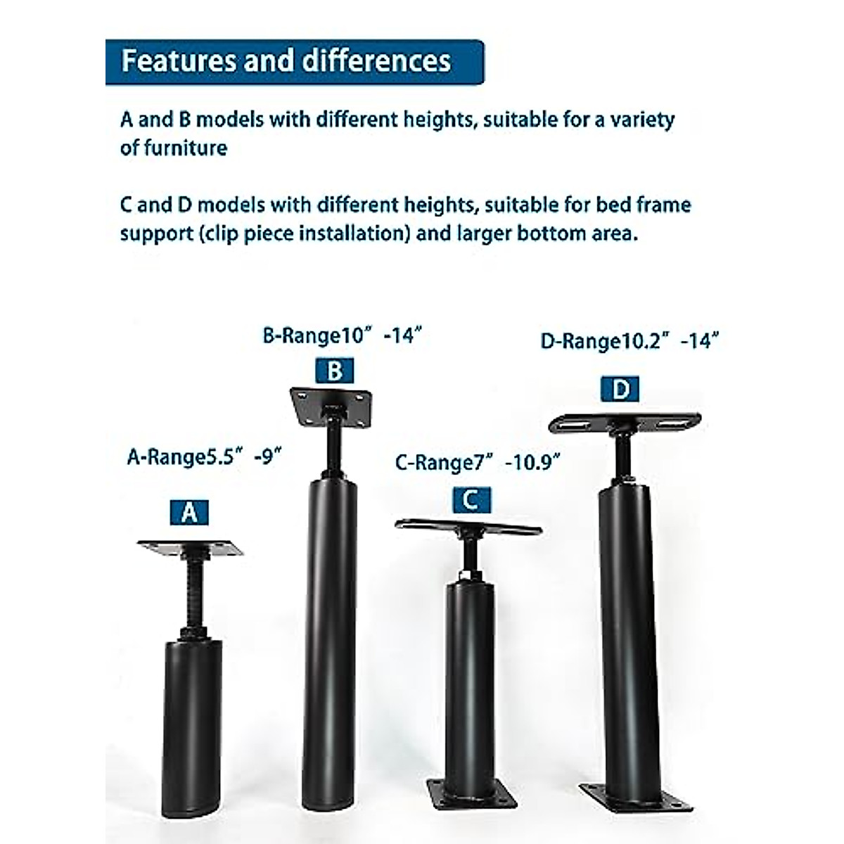 Metal Adjustable Height Bed Frame Center Support Leg Furniture Legs No Wobble for Bed Sofa Cabinet Couch Dresser Table Slat Base Heavy Duty DIY Replacement Parts Riser(7”-11”)