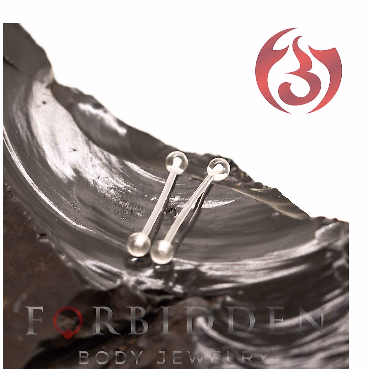 Forbidden Body Jewelry Clear Piercings, Clear Piercings for Work, 14G 19mm Hospital Grade PTFE Flexible Piercing Retainers for Pregnancy, MRI, Surgery & More (4mm Acrylic Balls), Sold as Pair