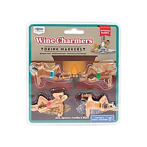 NPW Wine Charmers Themed Reuseable Glass Drink Markers, 4