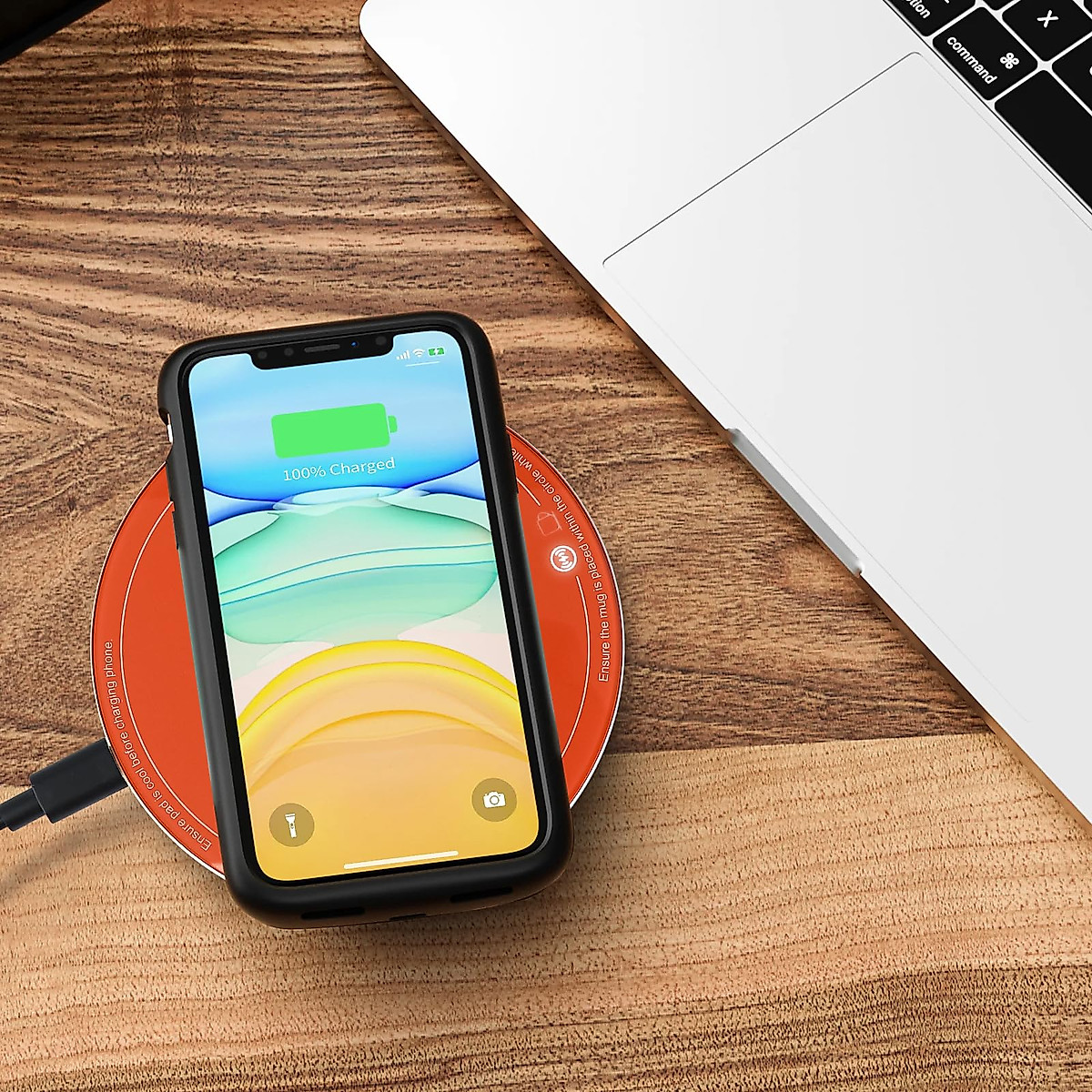 APEKX 2024 Upgraded Self-Heating Ceramic Mug - Stable 130°F Temperature, 15W Wireless Phone Charging, 12.8 fl oz Capacity - USB-C Enabled. (Tangerine)