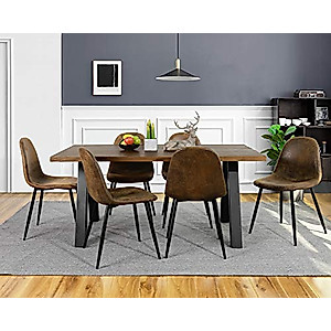 HOMY CASA Dining Chairs Set of 6, Modern Mid-Century Style Dining Room Side Chairs Accent Chairs with Black Metal Legs Comfortable for Kitchen Lounge Farmhouse, Rustic Brown, 6PCS(Only Chairs)