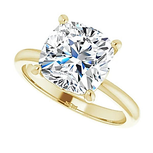 Moissanite Engagement Ring 4 Carat Cushion, Handmade 925 Silver, 10K 14K 18K Solid Gold, Solitaire Ring, Bridal Wedding Gifts for Women, Anniversary Ring, VVS1, Colorless (10K Solid Yellow Gold)