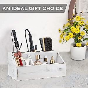 Rustic Wood Farmhouse Bathroom Hair Tool Organizer Makeup Organizer Vanity Tray - Vanity Organizer for Bathroom Counter - Hair Dryer Holder - Blow Dryer Holder Bathroom Counter Tray 12" x7”