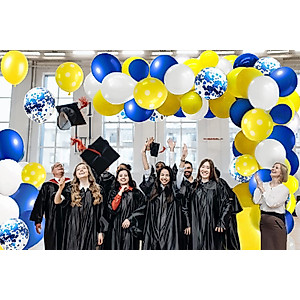 Royal Blue Yellow White Balloon Garland Arch Kit, 126PCS Blue Yellow Foil Balloons and Navy Blue Confetti Latex Balloons for Graduation Birthday Party Baby Shower Anniversary Classroom Decoration