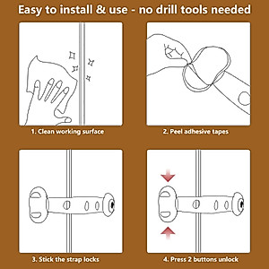 Child Safety Cabinet Strap Locks - OKEFAN 12 Pack Baby Proofing Adhesive Latches for Kids Drawer Cupboard Dishwasher Fridge Oven Door No Drill (White)