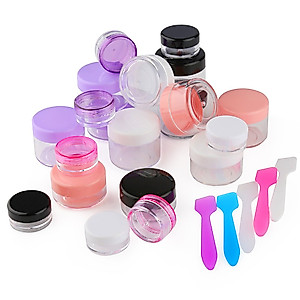 Accmor 15 Pieces Empty Clear Plastic Sample Containers with Lids 10/15/ 20 Gram Size Cosmetic Pots Jars with 5 Pieces Mini Spatulas