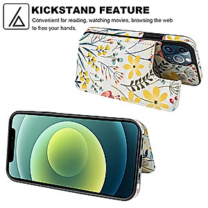 HAOPINSH for iPhone 12/12 Pro Wallet Case with Card Holder, Floral Flower Pattern Back Flip Folio PU Leather Kickstand Card Slots Case for Women Girls, Double Magnetic Clasp Shockproof Cover 6.1"