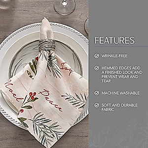 Elrene Home Fashions Holiday Tree Trimmings Fabric Napkins, Set of 4, 17 Inches x 17 Inches