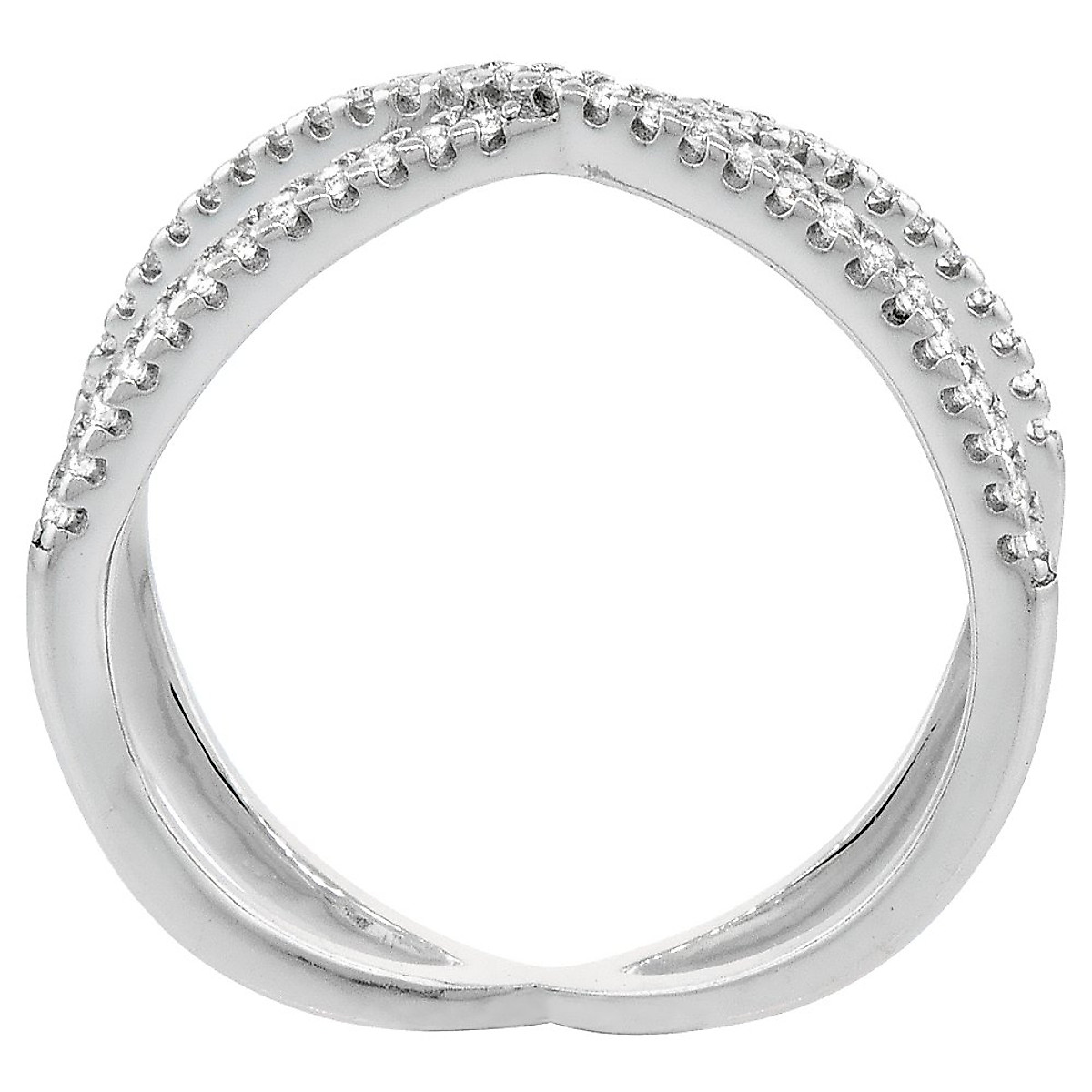 Sterling Silver Cubic Zirconia Criss Cross Ring Micro pave 3/8 inch wide, size 8