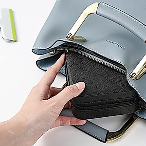 Portable Travel Mini Jewelry Box Leather Jewellery Ring Organizer Case Storage Gift Box Girls Women (black).