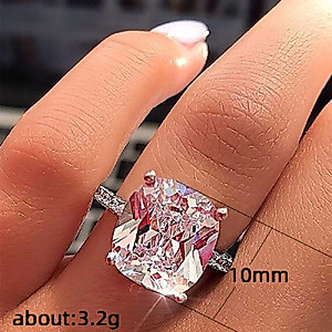 CHWLNJN Fashion Women's Ring S925 Sterling Silver Cubic Zirconia Ring Classic 4 Prong Pillow CZ Diamond Ring Eternal Engagement Wedding Ring (8)