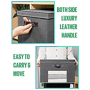 DAMAHOME Collapsible Storage Bins with Lids - Closet Clothes Box Clear Window, Large Foldable Fabric Basket Cube Organizer for Bedroom,Underbed,Kids Toy Chest 3-PACK 17" Lx12 Wx12 H(GREY)