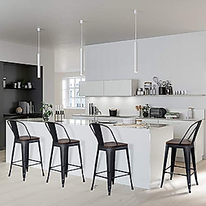 Aklaus Metal Bar Stools Set of 4,24 inch Barstools Counter Height Bar Stools with Backs Farmhouse Bar Stools with Larger seat High Back Kitchen Dining Chairs Modern Bar Chairs Matte Black Stool