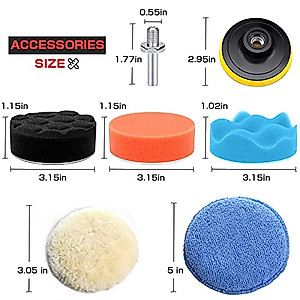 BOKA 3 Inch Wool Buffing Polishing Pad Kit, 10 PCS Drill Buffer Attachment, Buffing Wheel for Drill with M14 Drill Adapter, 3 × Wool Buffing pad 3", 1 × Foam Polisher pad, 2 × Wax applicator 5"