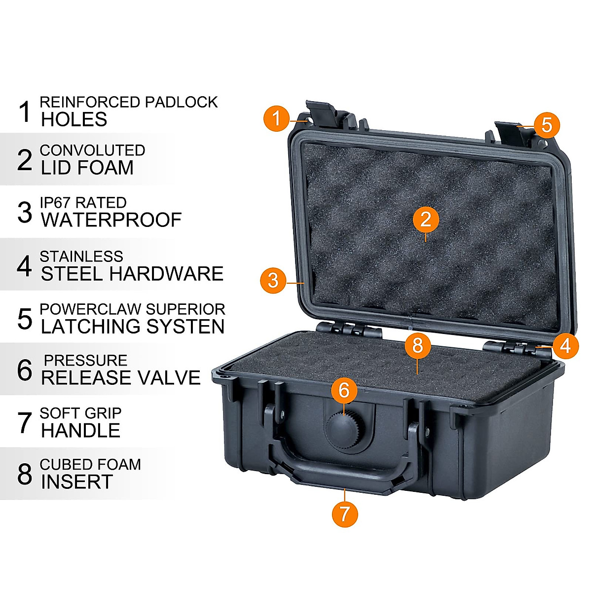 MEIJIA Portable All Weather IP67 Waterproof Protective Case, Hard Case,Camera Case With Customizable Foam,Fit Use of Drones, Cameras,Equipments, 8.12”x6.56”x 3.56”, Elegant Black