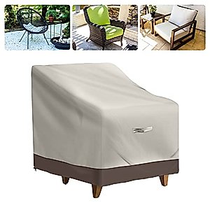 Patio Furniture Covers Waterproof for Chairs, 100% Outdoor Waterproof Durable Patio Outdoor Chair Cover, Lawn Sofa Cover with Handle for Patio Furniture, Beige & Brown (32W x 34D x 36H)