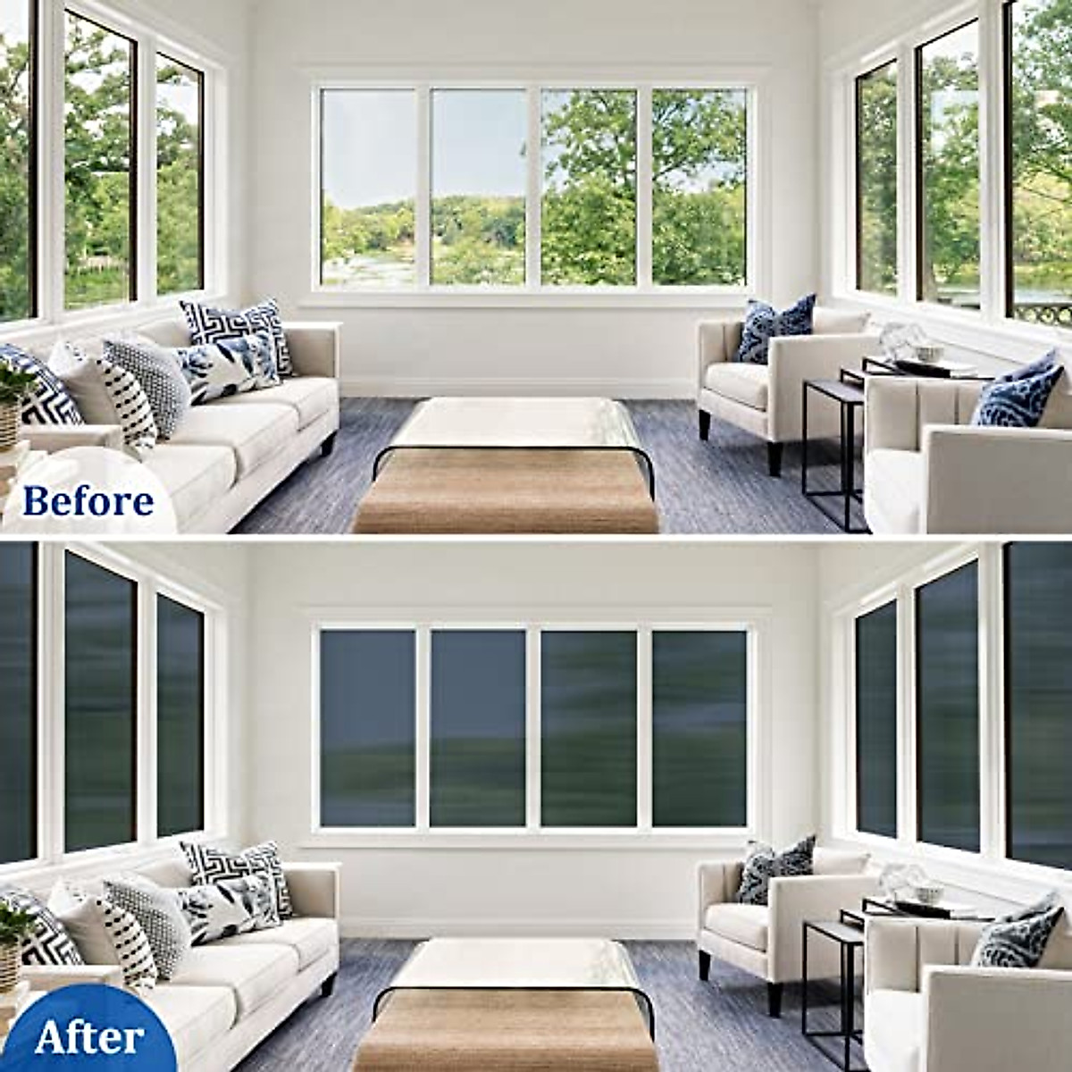 Sun Blocking Window Privcy Film Privacy Day and Night Anti UV Heat Control Window Tint for Home Mirror Reflective Static Cling Non-Adhesive Window Sticker（17.5 x 78.7 Inch）