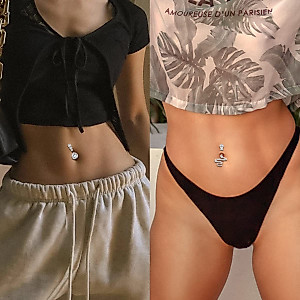 THUNARAZ 14G Clicker Belly Button Rings Surgical Steel Sparkled CZ Opal Belly Button Piercing Dangling Snake Evil Eye Butterfly Belly Ring for Women Sexy Reverse Navel Belly Piercing Jewelry