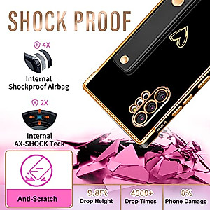 Likiyami (3in1 for Samsung Galaxy Note 10 Plus Case Heart Women Girls Cute Girly Aesthetic Trendy Luxury Pretty with Loop Phone Cases Black and Gold Plating Love Hearts Cover+Screen+Chain -6.8 inch