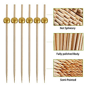 200 Pcs Cocktail Picks, 4.7 Inch Toothpicks for Appetizers, Bamboo Cocktail Sticks Skewers for Drinks, Desserts, Charcuterie, Wedding Party Fancy Toothpicks, Gold Pearl Mini Food Picks Decorative