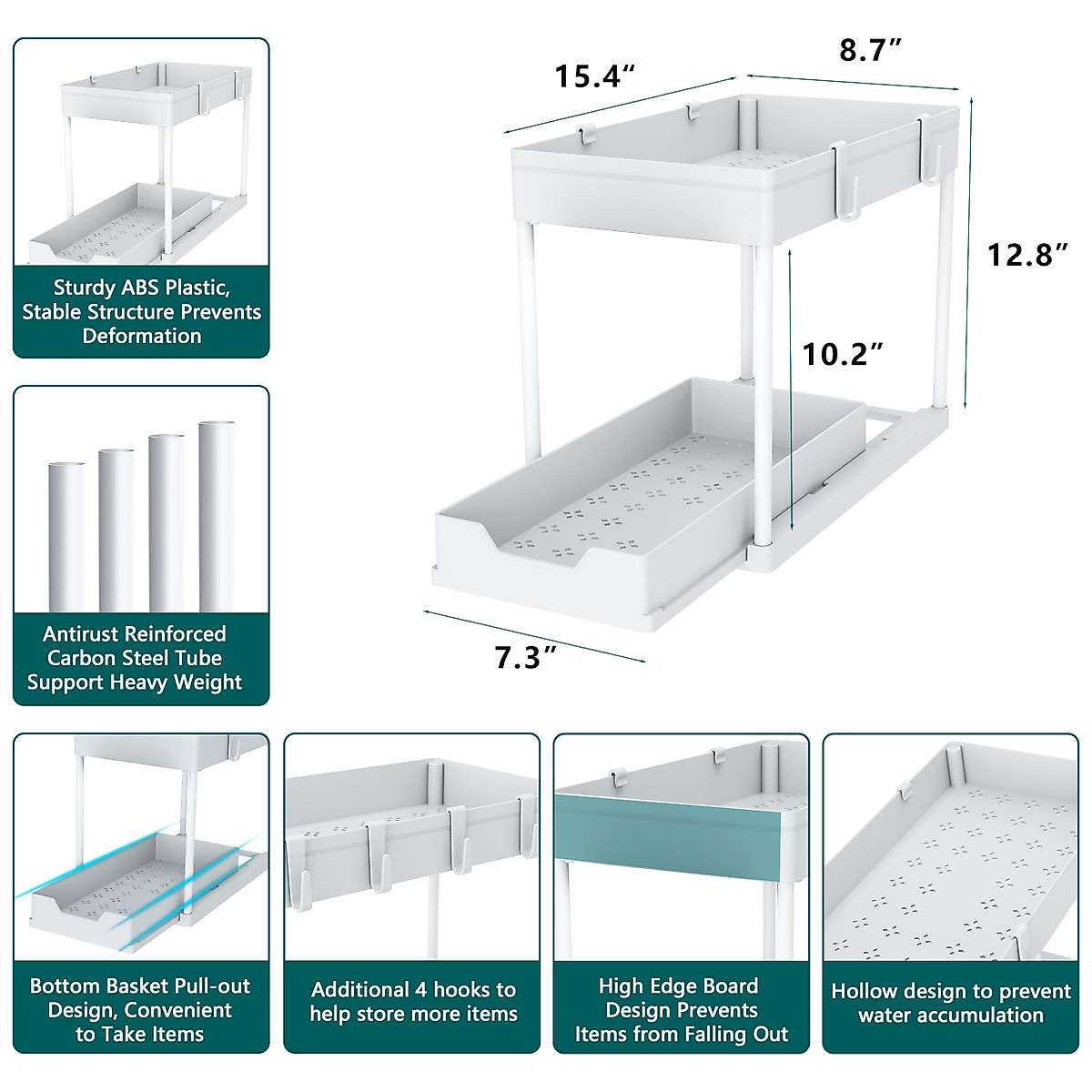 MEAFBIRD 2 Pack Under Sink Organizer, 2 Tier Bathroom Cabinet Organizer with Sliding Basket, Multi-Purpose Under Sink Organizers and Storage for Bathroom Kitchen
