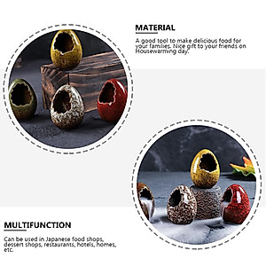 Cabilock 4Pcs Sushi Sashimi Platter Decoration Ceramic Dry Ice Cups Egg Shaped Dry Ice Containers Holders Egg Figurine for Home Restaurant Bar