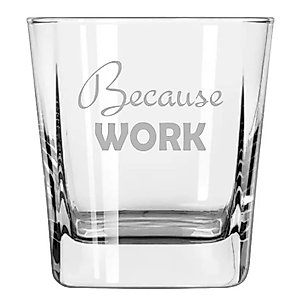 MIP Brand 12 oz Square Base Rocks Whiskey Double Old Fashioned Glass Because Work