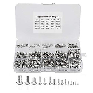 250Pcs M2-M10 Machine Screws Stainless Steel Hex Socket Round Pan Head Screws for Laptop/Keyboard/Phone/PC Fastener Repair Tool SCRW-228778