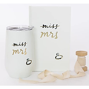 Kate Spade New York Insulated Bridal Stainless Steel Wine Tumbler, 16 Ounce Double Wall Tumbler for Bride to Be, Stemless Travel Cup with Lid, Miss to Mrs. (White)