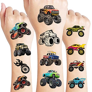 Monster Truck Temporary Tattoos for Kids | Birthday Party Supplies Favors Super Cute Fake 96PCS Tattoos Stickers Party Decorations Boys Girls School Rewards Gifts