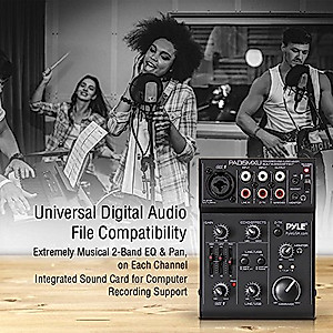 Pyle 3 Channel DJ Controller - USB Mixer Sound Audio Recording Interface with XLR & 3.5 mm Microphone Jack, Line In RCA, Rechargeable Battery, Mix Monitoring, For Professional/ Beginners - PAD15MXU