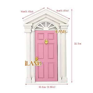 iland Fairy Door for Wall with Dollhouse Accessories, Magical Wooden Elf Door, Tooth Fairy Kit (21pcs Pink)