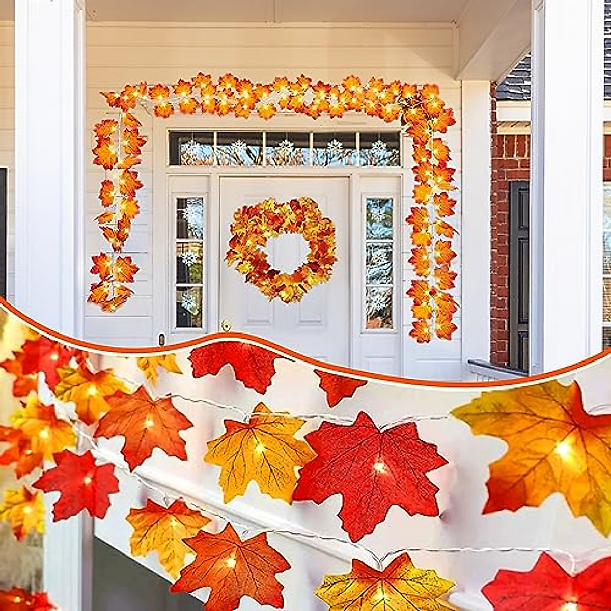 3 Pack Thanksgiving Decorations Lighted Fall Garland, 30 Ft 60 LED Battery Operated Maple Leaves String Lights for Indoor Outdoor Autumn Harvest Party Halloween Thanksgiving Decoration