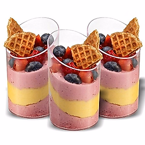 Zappy Elegant Clear Slanted Cylinder Mini Dessert Appetizer Cup 2.5 oz Plastic Tasting/Sample Shot Glasses Parfait Glass/Souffle Jello Tumbler (25 Ct)