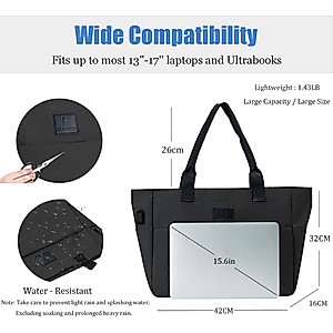 BAJNOKOU Tote Bag for Women Large Work Bags Laptop 15.6-17 Inch Handbag Purse Book Bag with Zipper for Nurse Teacher School,Black